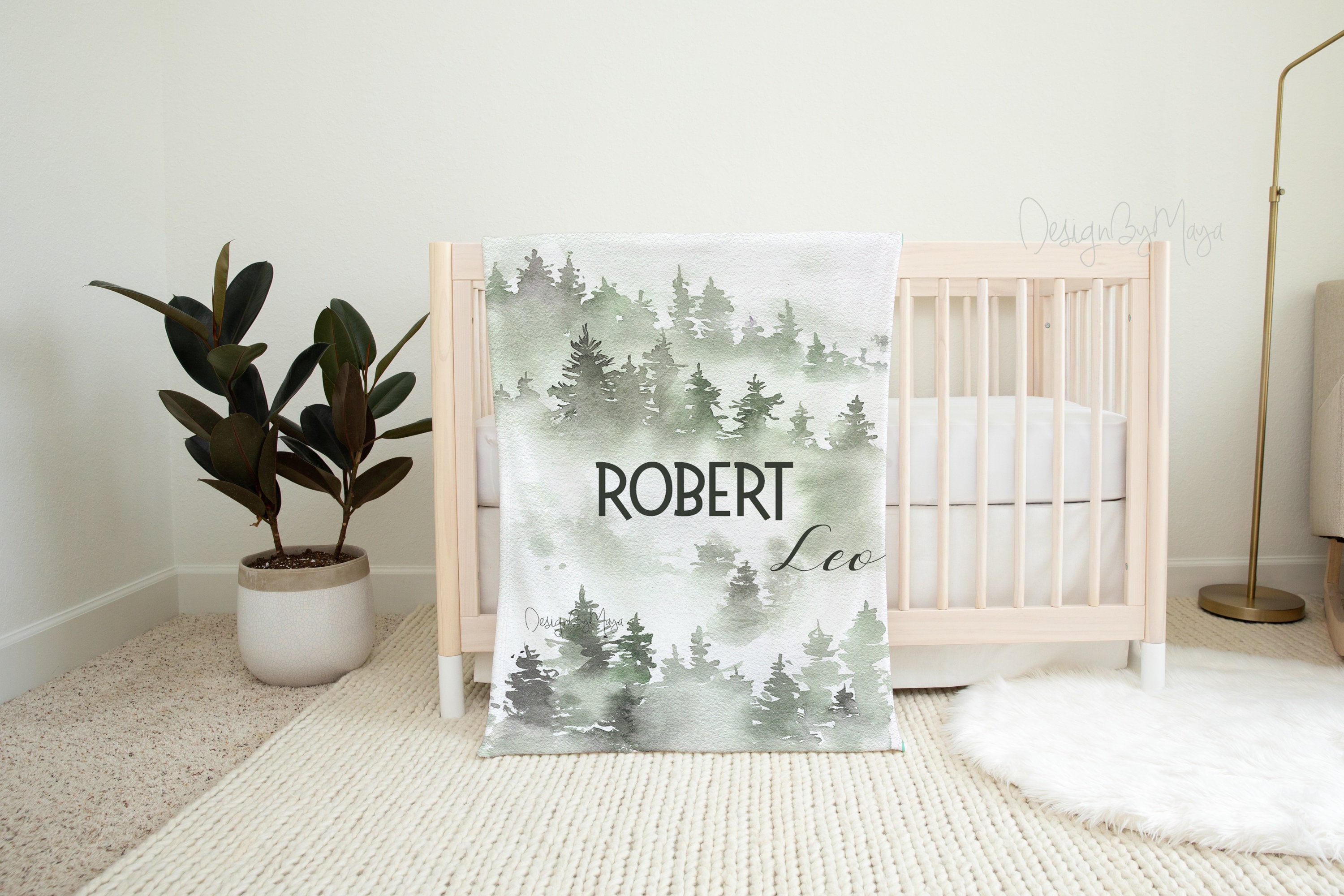 Pine Tree Baby Blanket Forest Nursery Bedding Green Forest | Etsy