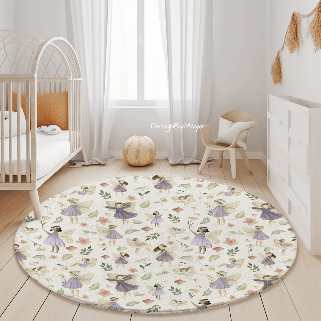 Fairy and Flowers Girl Room Round Rug, Alice Round Rug, Girl Play Rug ...