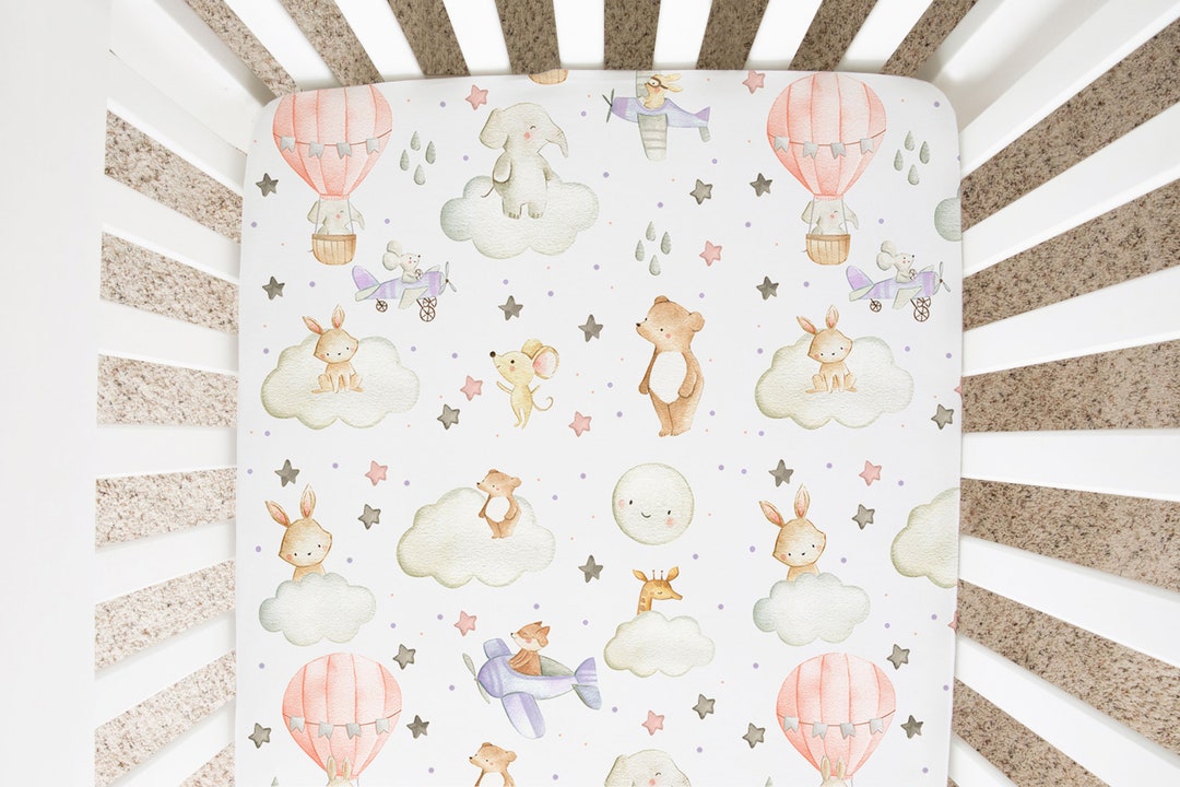 Hot Air Balloon Pink Purple Crib Sheet Minky Jersey Bedding Sky Nursery ...
