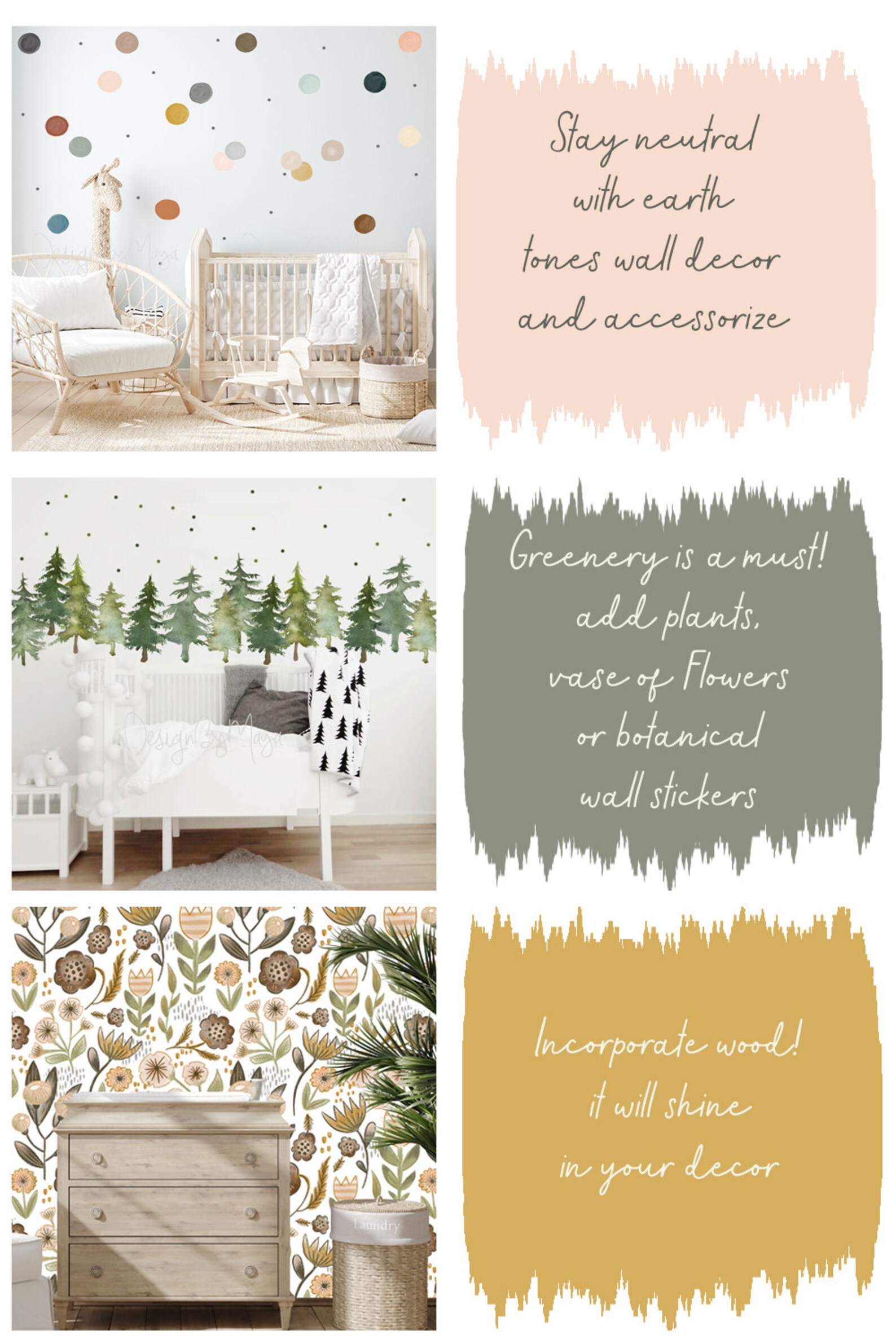 Green Leaves Decals Boho Baby Room Foliage Wall Stickers - Etsy