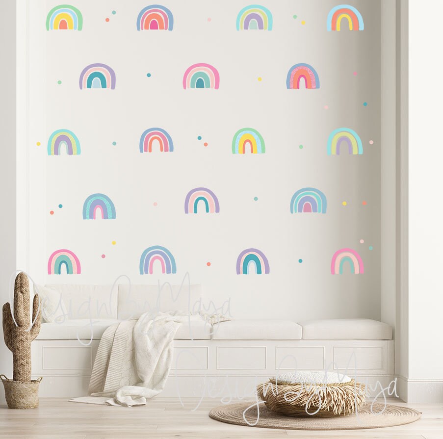 Multi color Nursery Decal Watercolor Rainbow art Fabric | Etsy