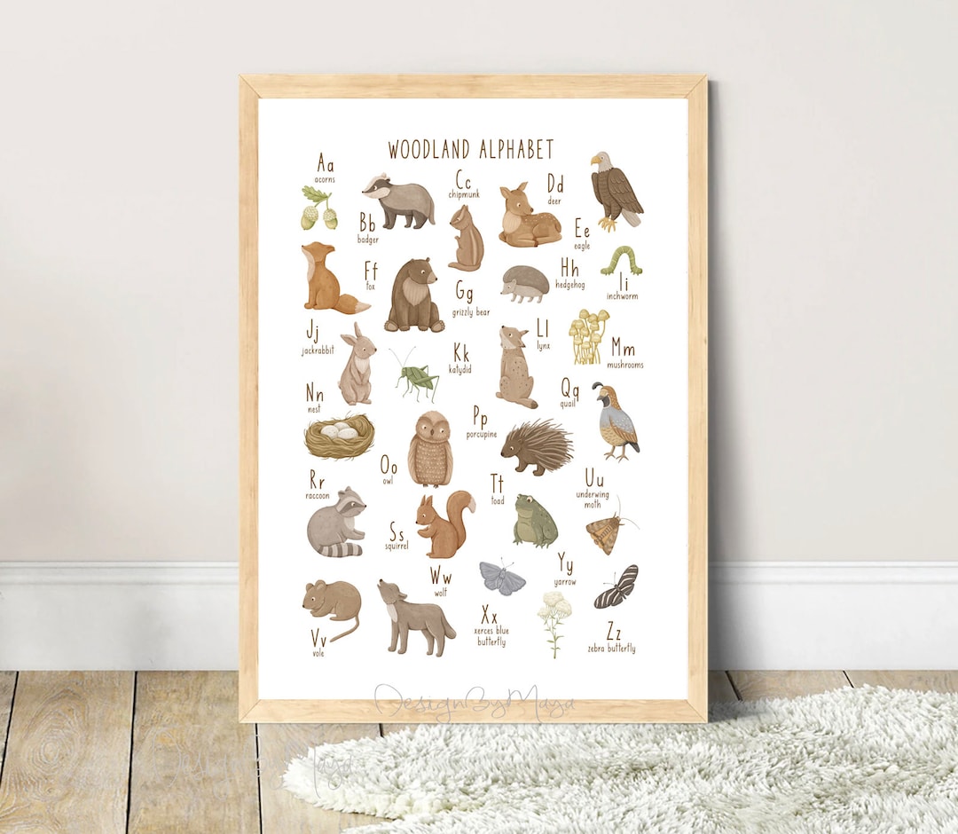 Woodland Animals Alphabet Print , Woodland Abc Print, Baby Safari ...
