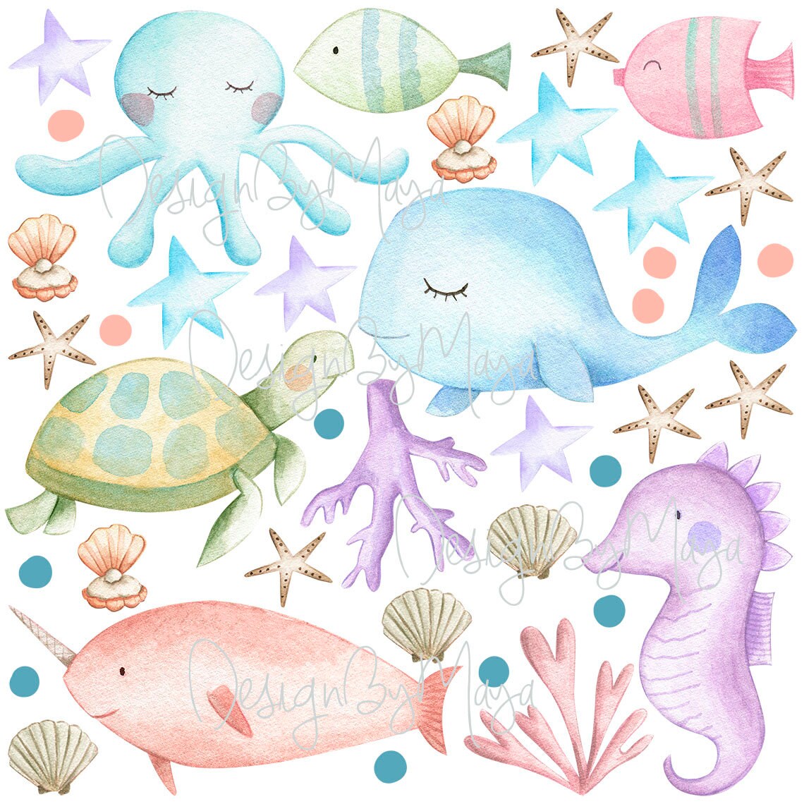 Mermaids and Sea Life Decals, Mermaid Fabric Wall Stickers, Ocean Life ...
