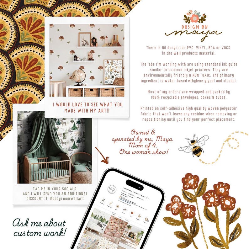 Bugs & Insects Wallpaper: Boho Nautical Decor Mural - Etsy