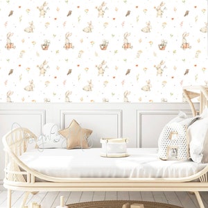 Bunny and Mushrooms Wallpaper, Giant Green Leaves Wallpaper, Foliage ...