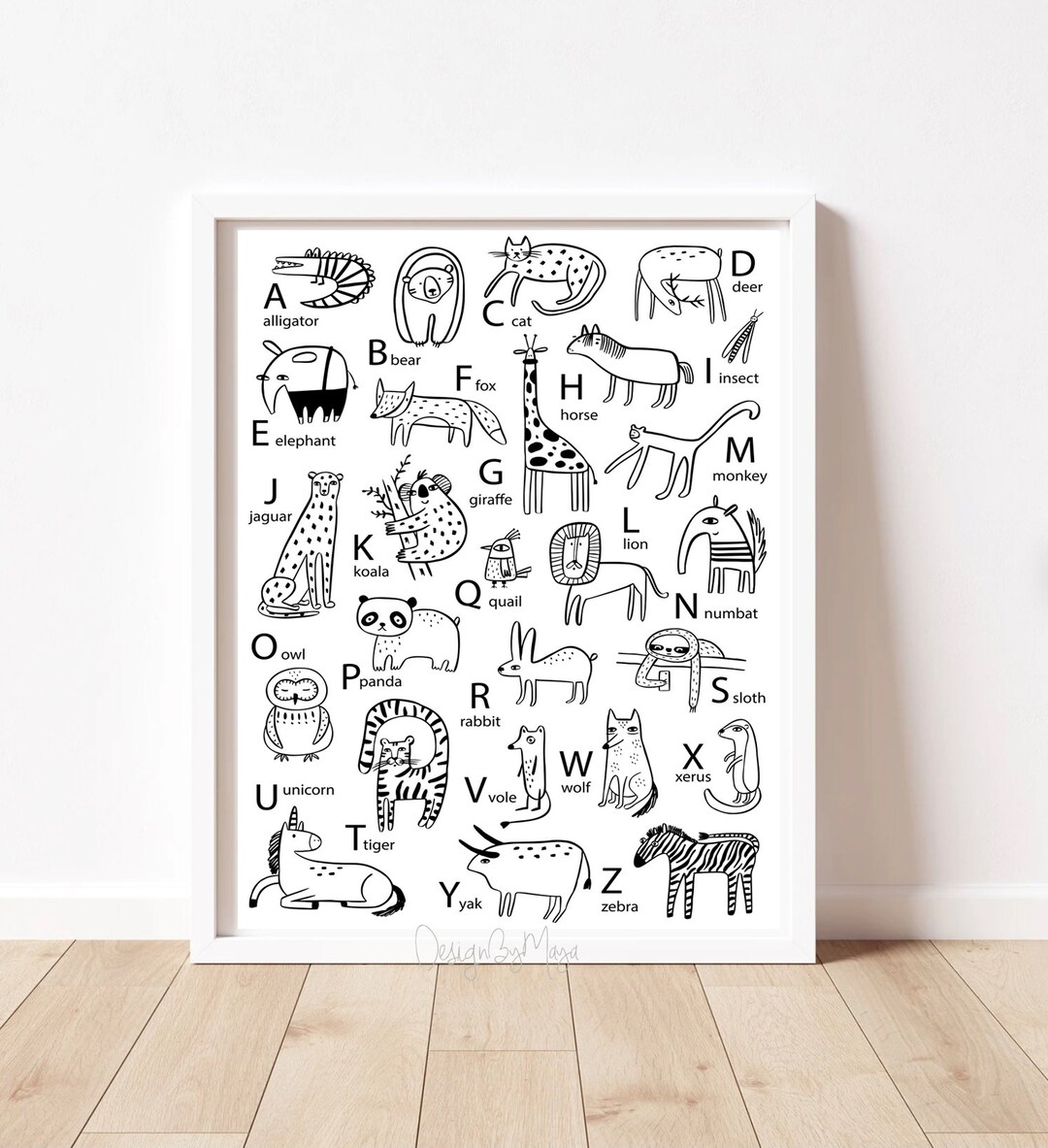 Black & White Animal Alphabet Print: Safari Nursery Art - Etsy