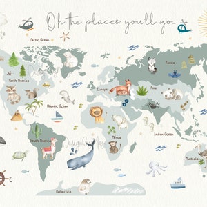 World Map Printed on Canvas Fine Art, Kids Room Abc Wall Art Decor ...