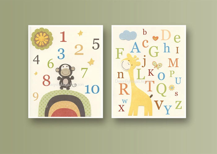Alphabet Numbers Nursery Art Print: Playroom Decor Set - Etsy