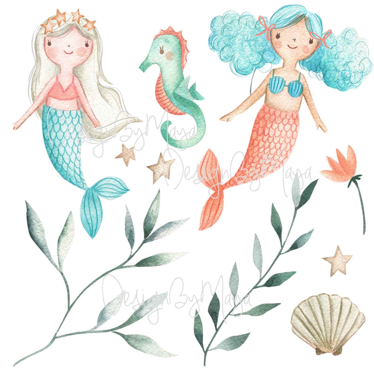 Mermaids Watercolor Mermaid Fabric Decal Ocean Life Nursery - Etsy