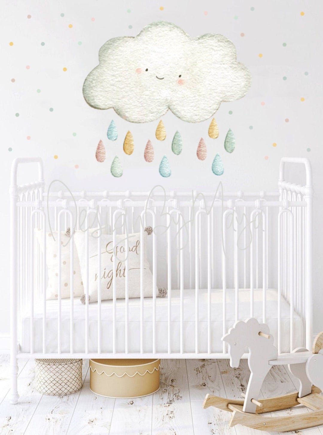 Nursery Decal, Baby Decor, Clouds and Rainbow Drops, Nursery Art ...