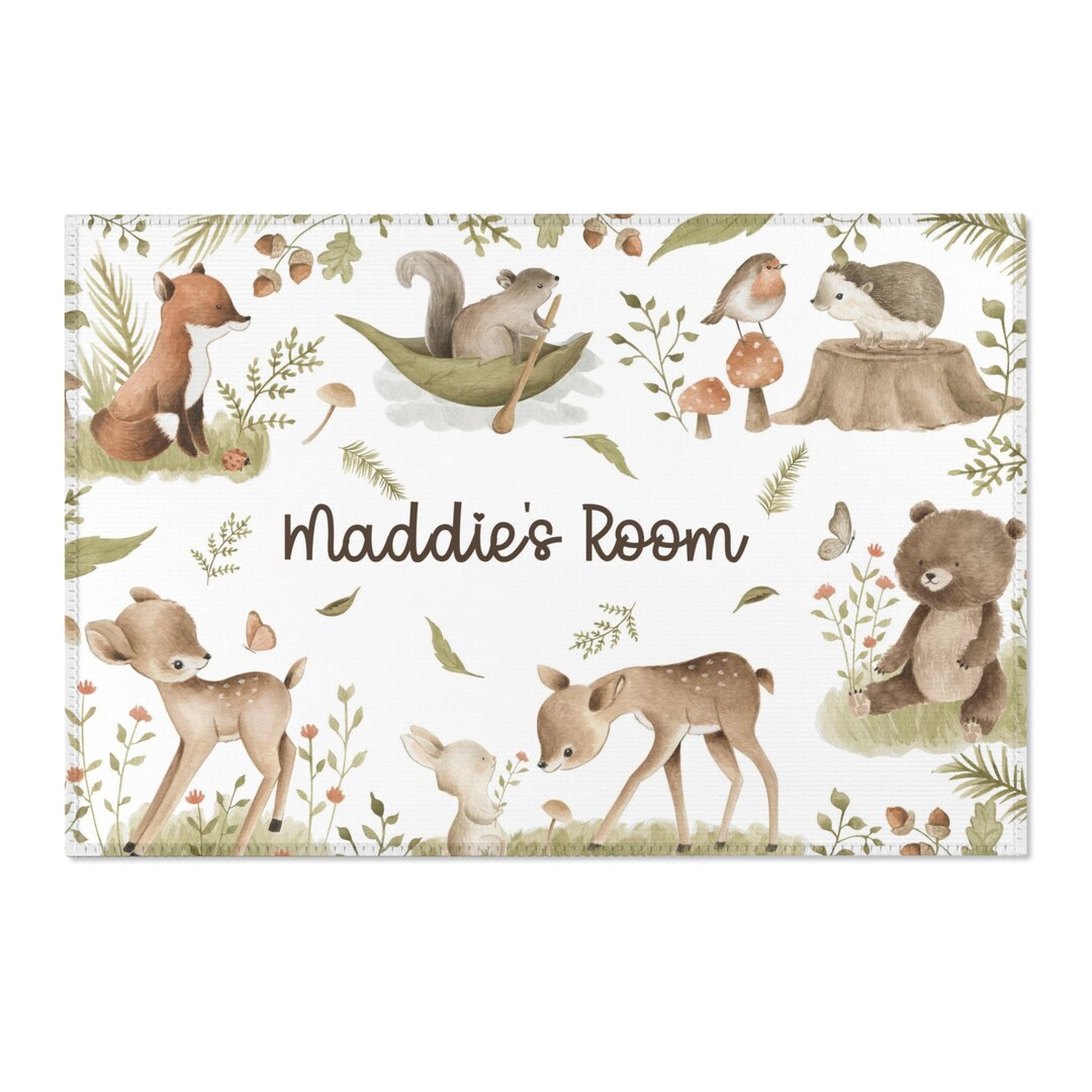 Woodland Creatures Rug, Cute Play Rug, Play Mat, Nursery Rug, Kids Rug ...