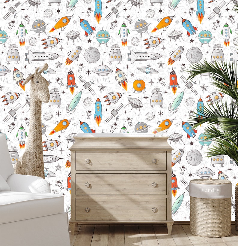 Space Wallpaper, Baby Room Nursery Space Wallpaper, Outer Space Decor ...