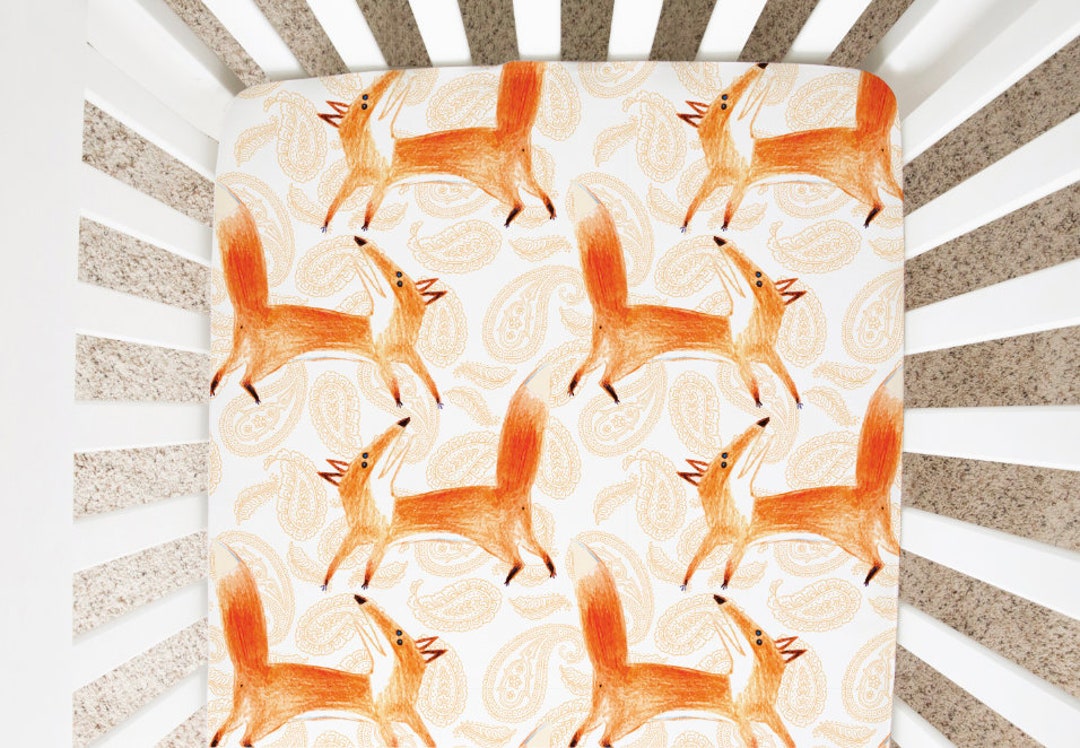Hand Drawn Baby Fox Crib Sheet, Magical Woodland Crib Sheet, Watercolor ...