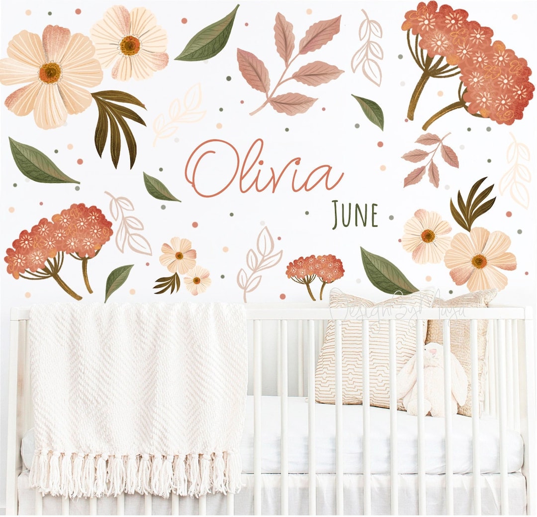 Botanical Baby Name Wall Decal: Floral Nursery Art - Etsy