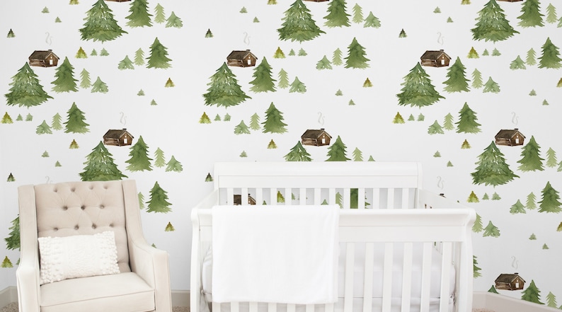 Woodland Animals Nursery Wallpaper: Peel and Stick Forest Mural - Etsy ...