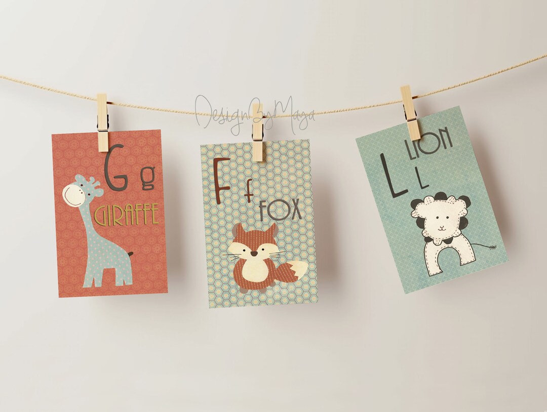 Alphabet Cards, A to Z Animal Alphabet Flash Card, Nursery Wall Art ...