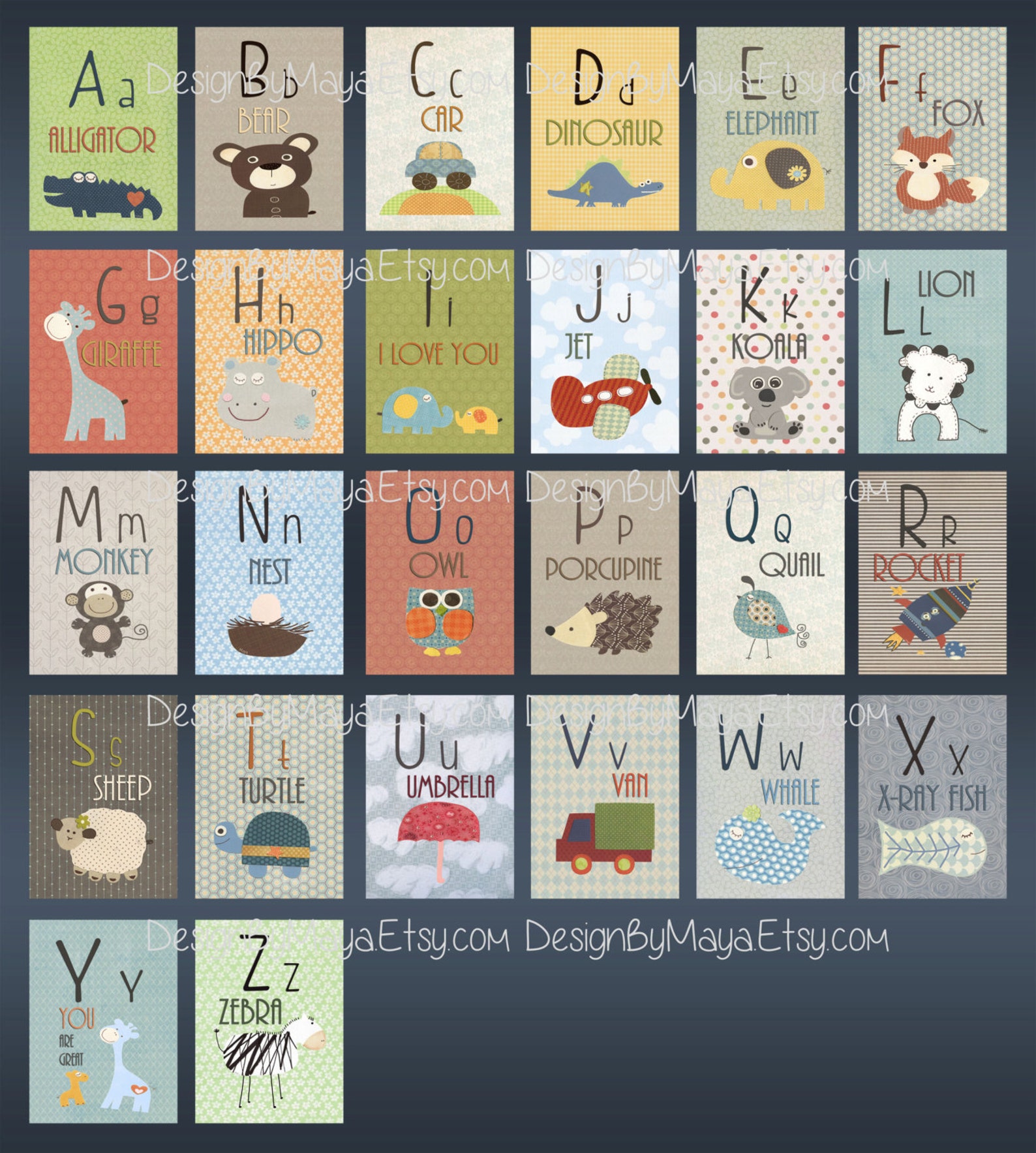 Alphabet Cards A to Z Animal Alphabet Card Set Nursery Wall | Etsy