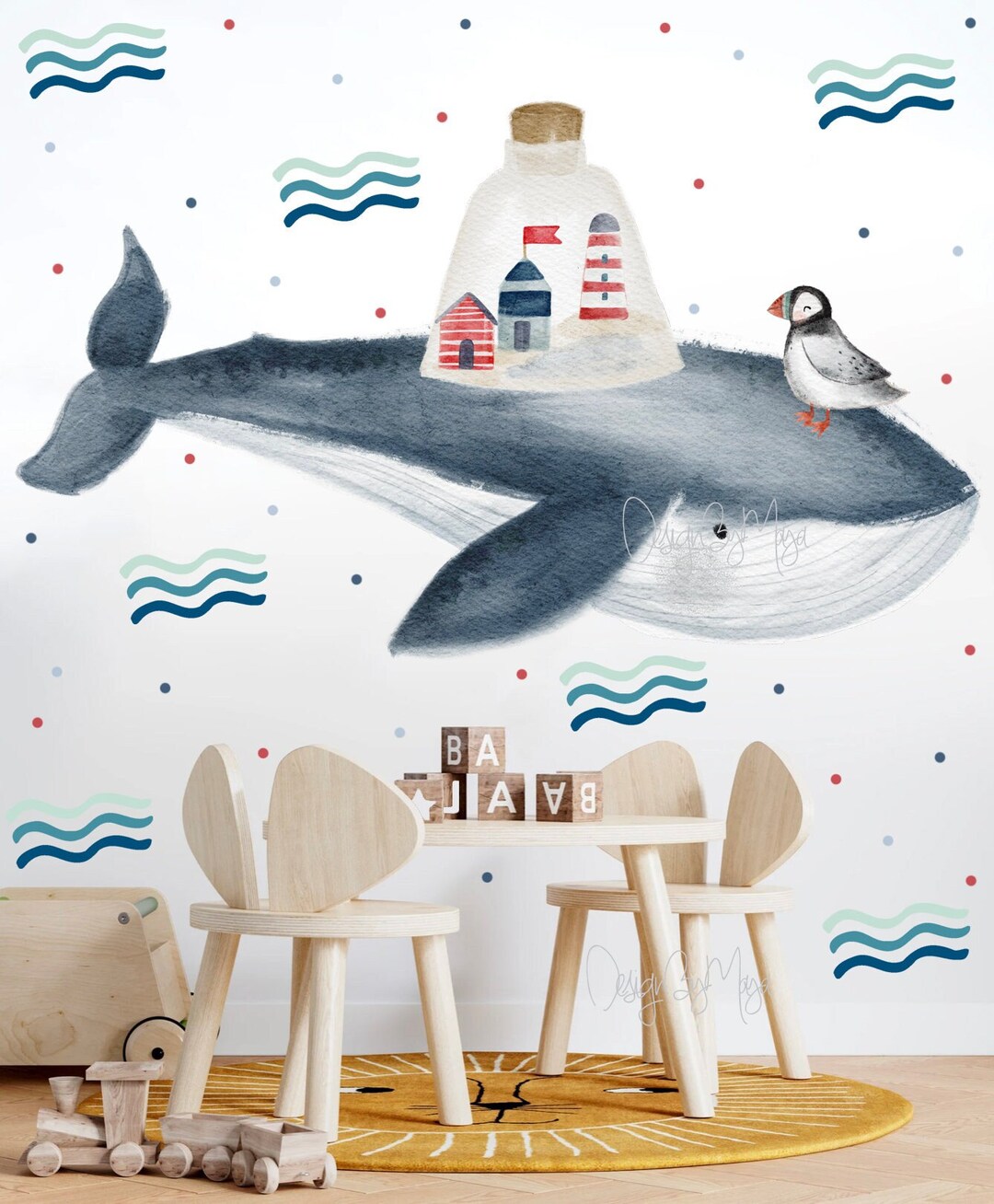 Giant Whale Wall Sticker, Nautical Wall Decals, Ocean Decals, Whale ...
