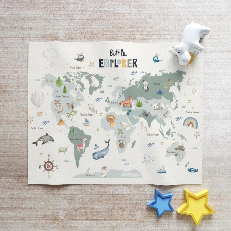 World Map Nursery Blanket: Baby Animals, Explorer Theme - Etsy