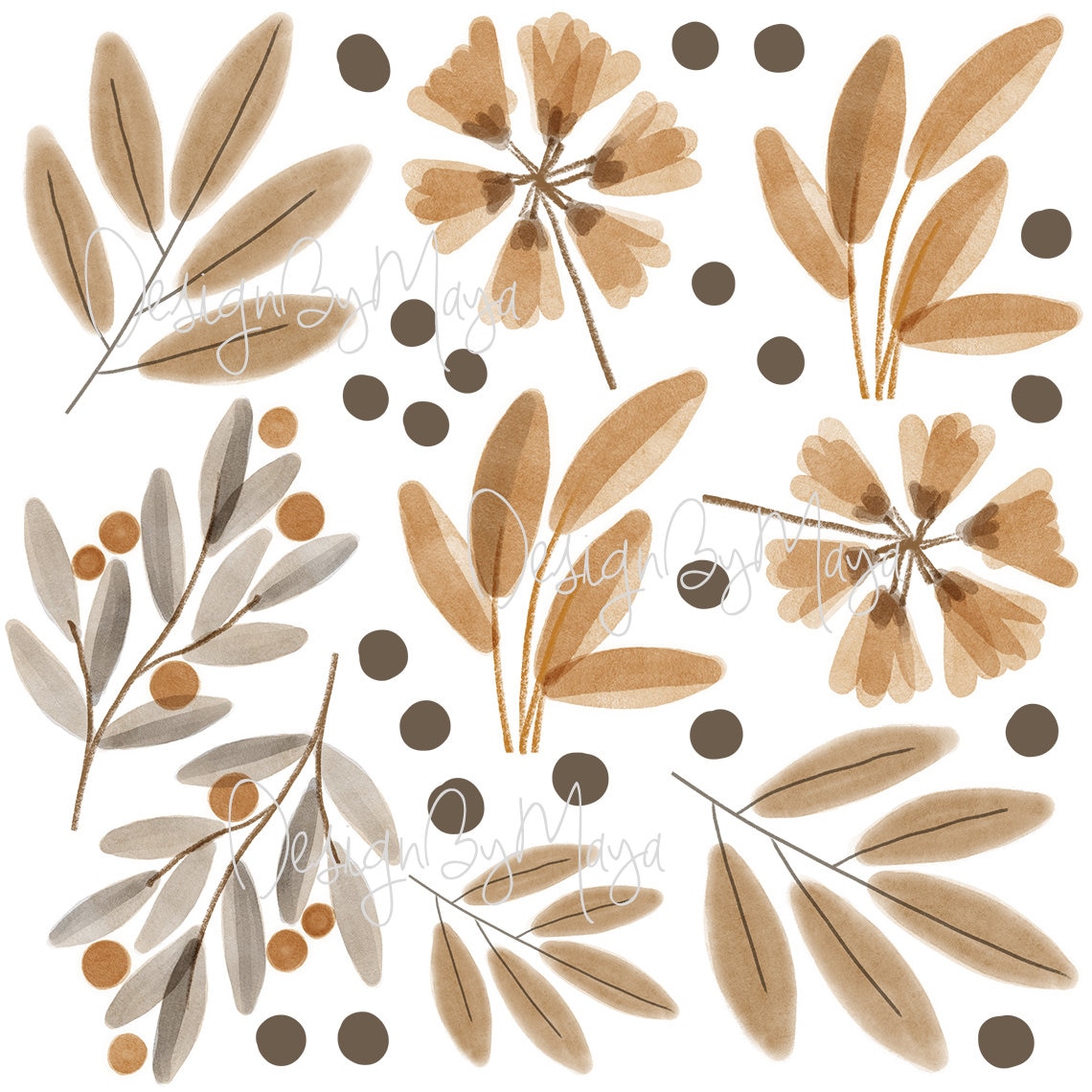 Bohemian Decor Botanical Brown Leaf Wall Boho Style Leaves - Etsy Israel