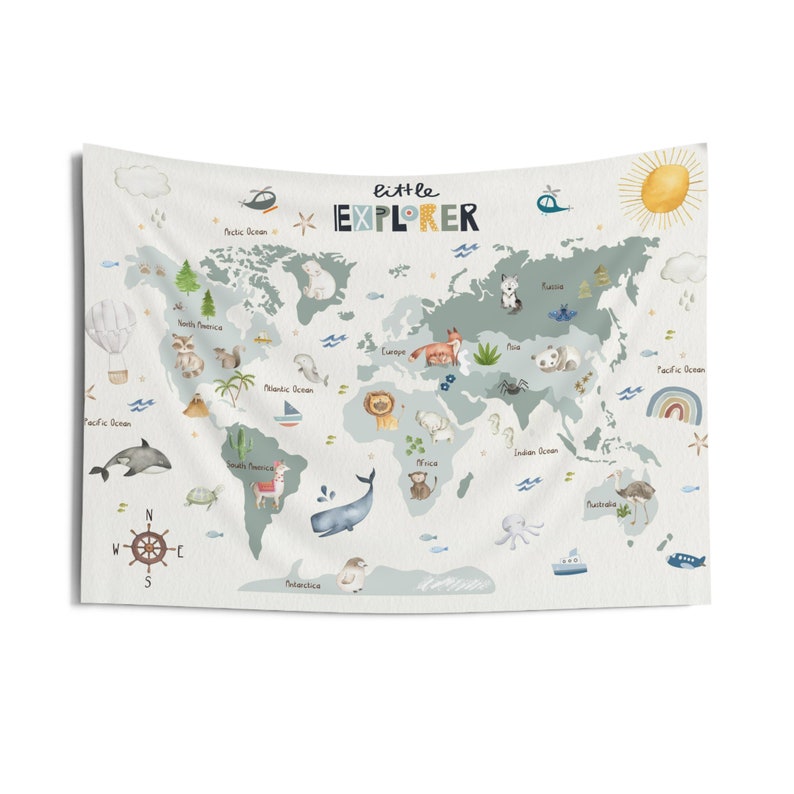 Kids Room World Map Tapestry: Playroom Wall Art Decor - Etsy Canada