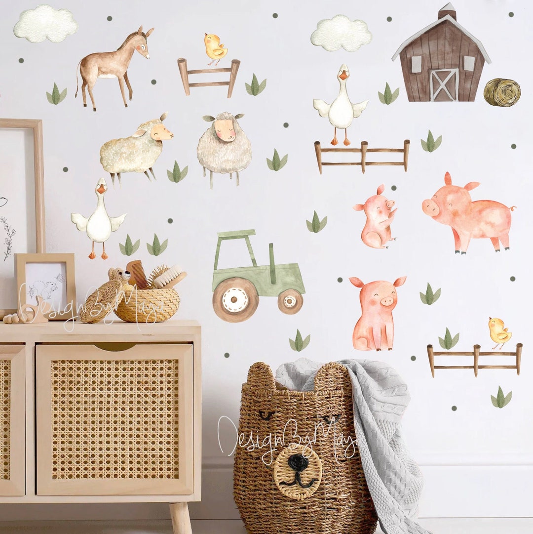 Watercolor Farm Animals Wall Decals, Nursery Art - Etsy