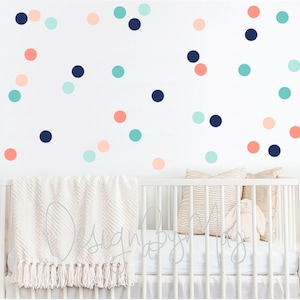 Nursery Decals, Baby Nursery Wall Decal, Teal Navy Coral Polka Dots ...