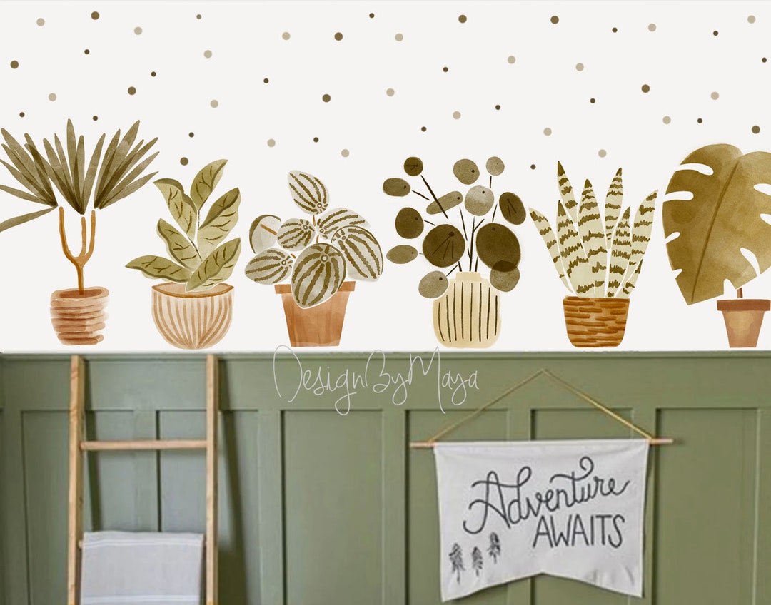 Plants Wall Stickers, Green Leaves Decals Botanical Decor Green Leaf ...