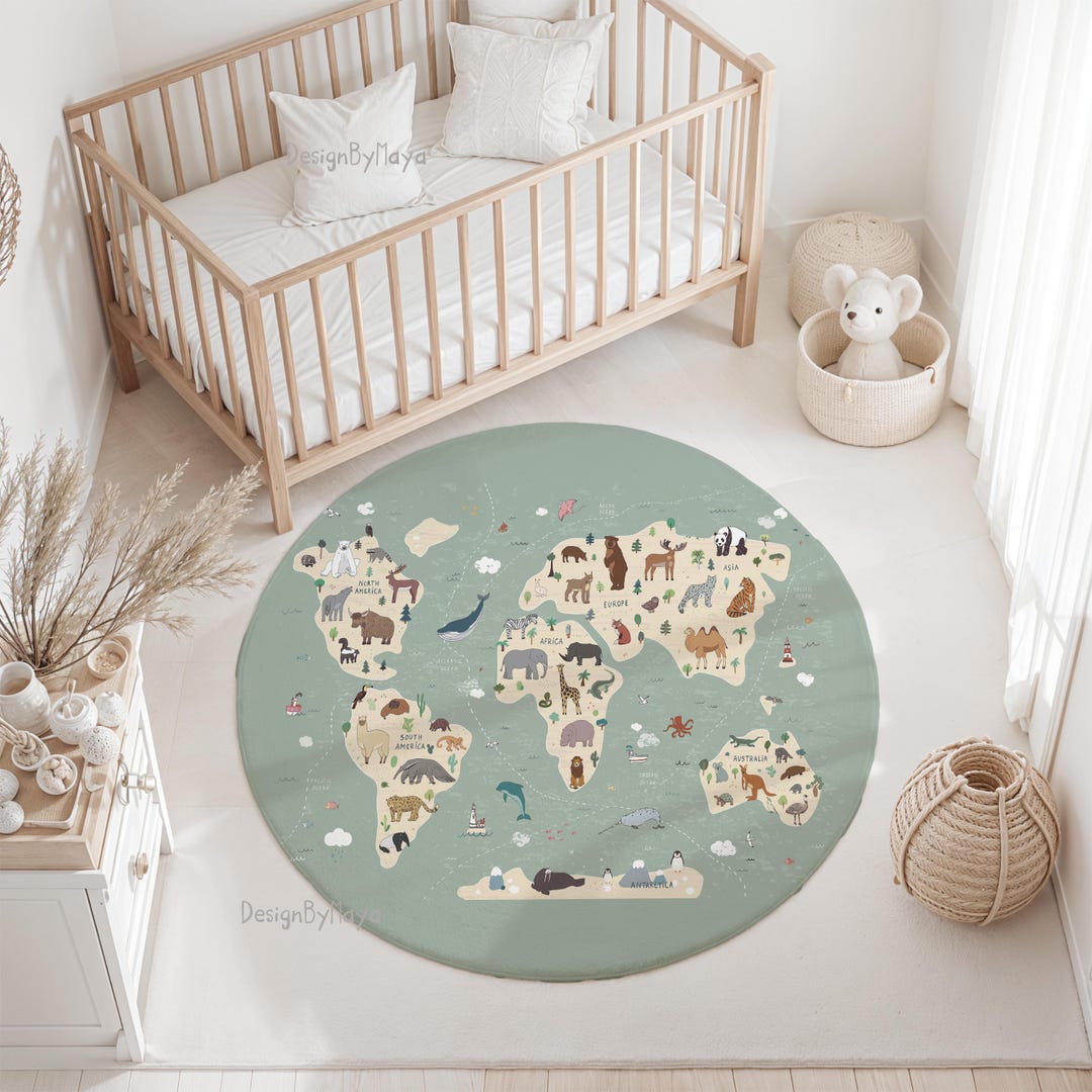 World Map Round Rug, Play Rug, Play Mat, Nursery Rug, Kids Rug, Kids ...