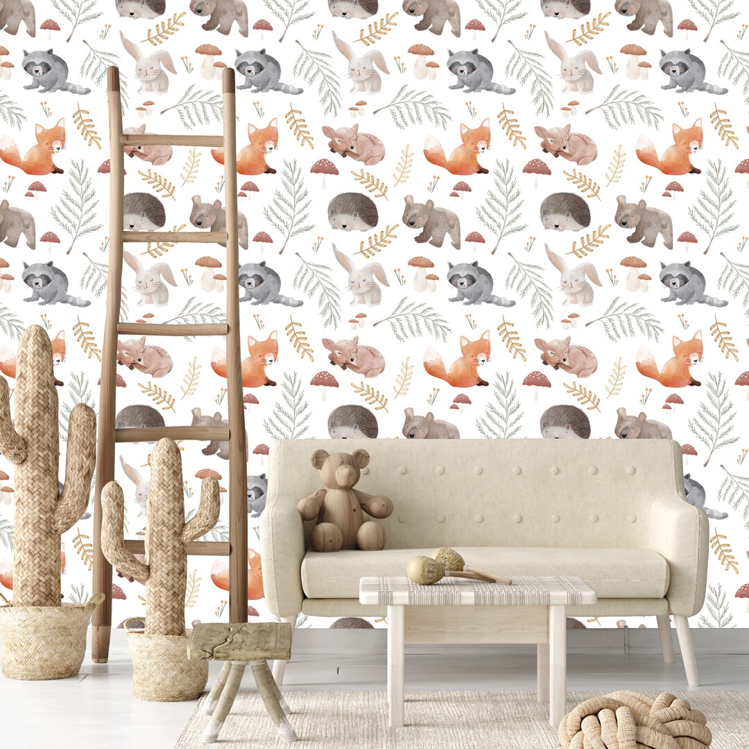 Woodland Theme Wallpaper Boho Style Vintage Nursery - Etsy