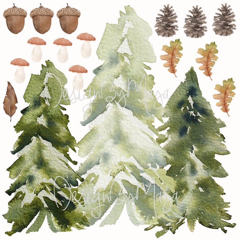 Winter Pine Tree Fabric Decal: Forest Animal Mural, Kids Room Decor ...