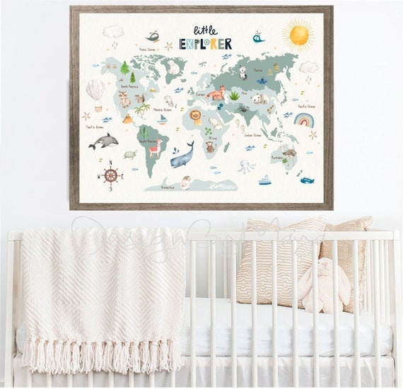 Little Explorer Print World Map Kids Room Wall Decor World | Etsy
