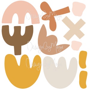 Boho Abstract Shapes Decal, Muted Boho Wall Stickers, Hand Drawn ...