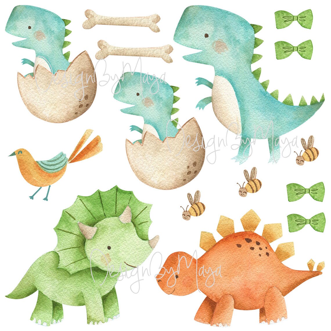 Dino Nursery Dinosaur Watercolor Nursery Decals Baby Room | Etsy