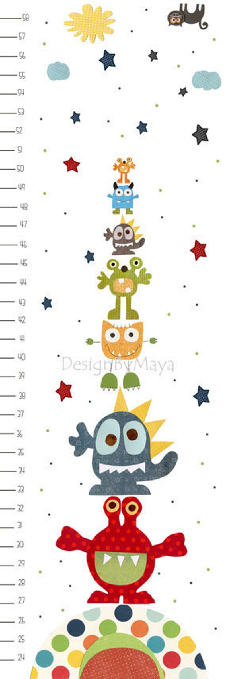 Monster Wall Art Canvas Growth Chart Nursery Decor Kid | Etsy