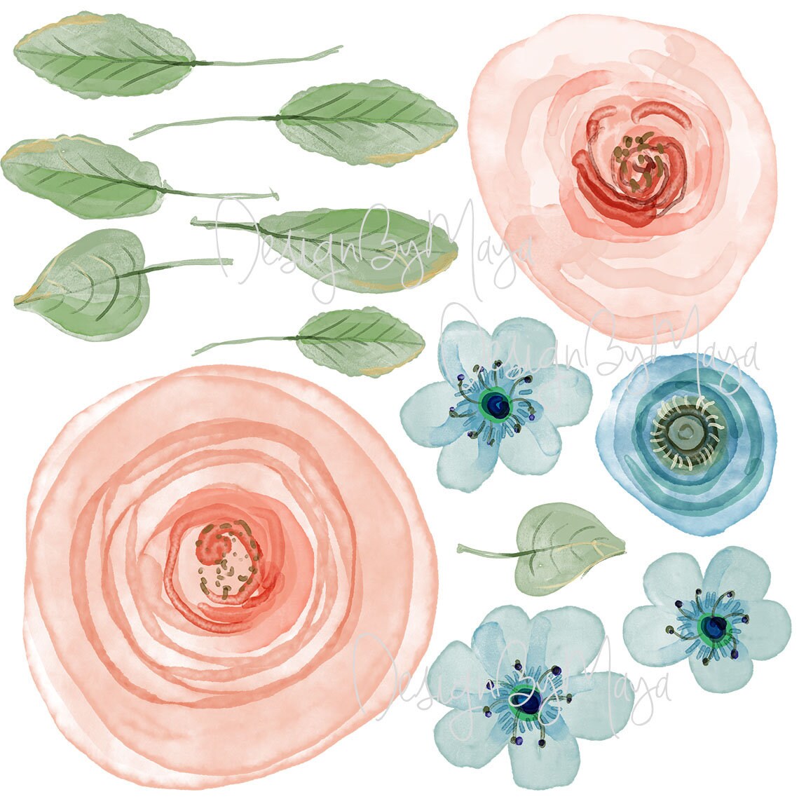 Watercolor Flowers Decals Hand Painted Ranunculus Roses - Etsy