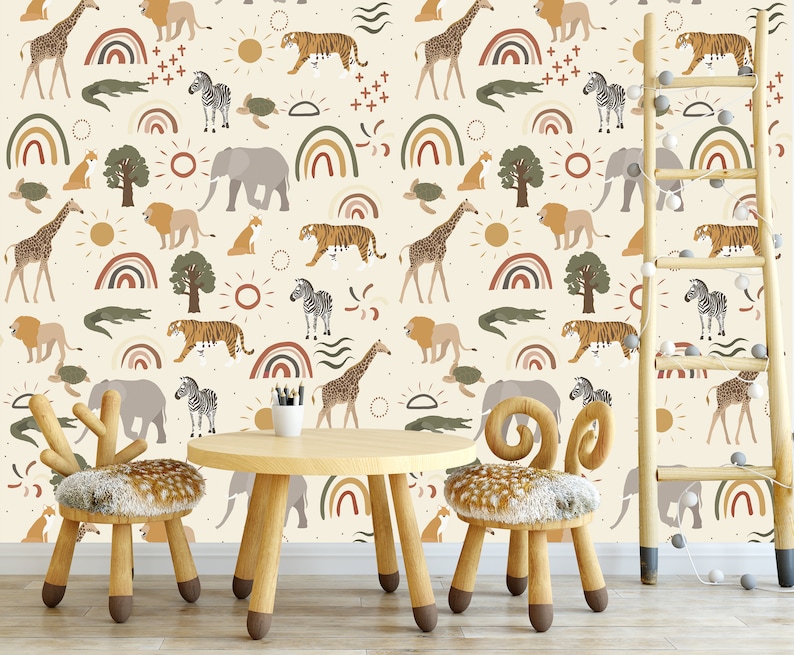 Farm Animals Wallpaper Boho Style Vintage Nursery Wallpaper - Etsy