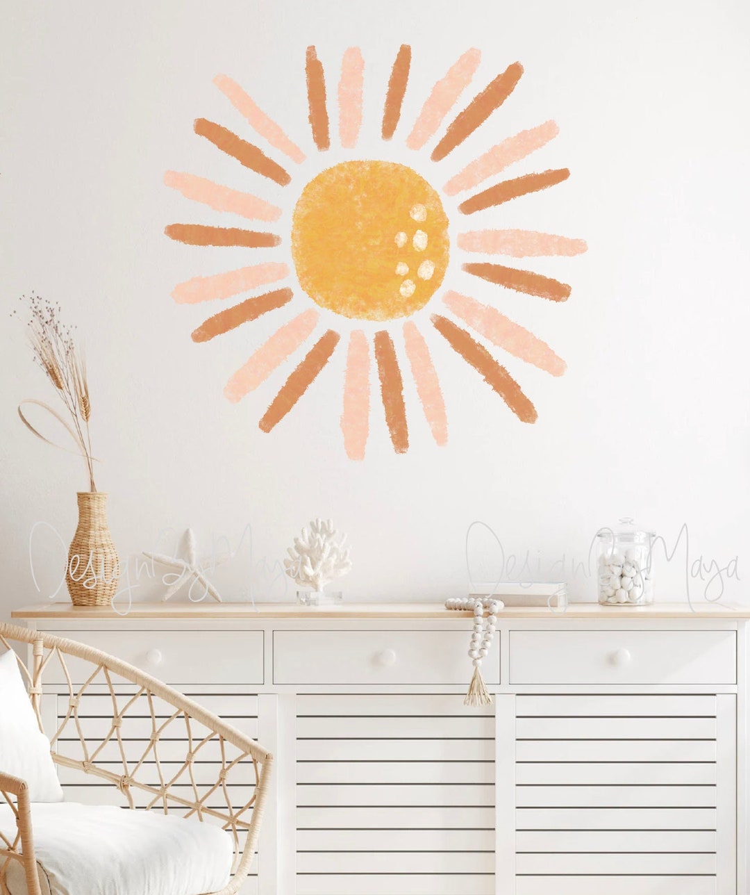 Boho Sun Wall Decal: Abstract Desert Mural, Kids Room Decor - Etsy UK