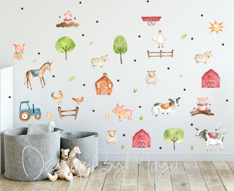 Farm Animals Watercolor Nursery Art Wall Art Pig Cow Horse | Etsy