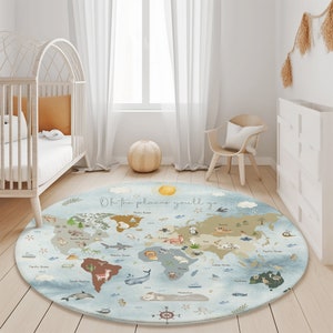 Whimsical Forest Round Rug, World Map Round Rug, Play Rug, Play Mat ...