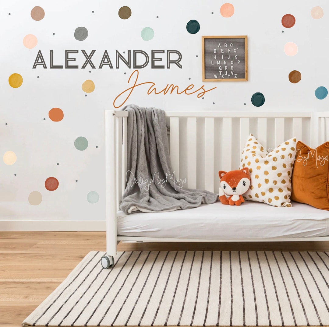 Nursery Decals, Earth Tones Wall Decal, Gray, Teal, Polka Dots, Nursery ...