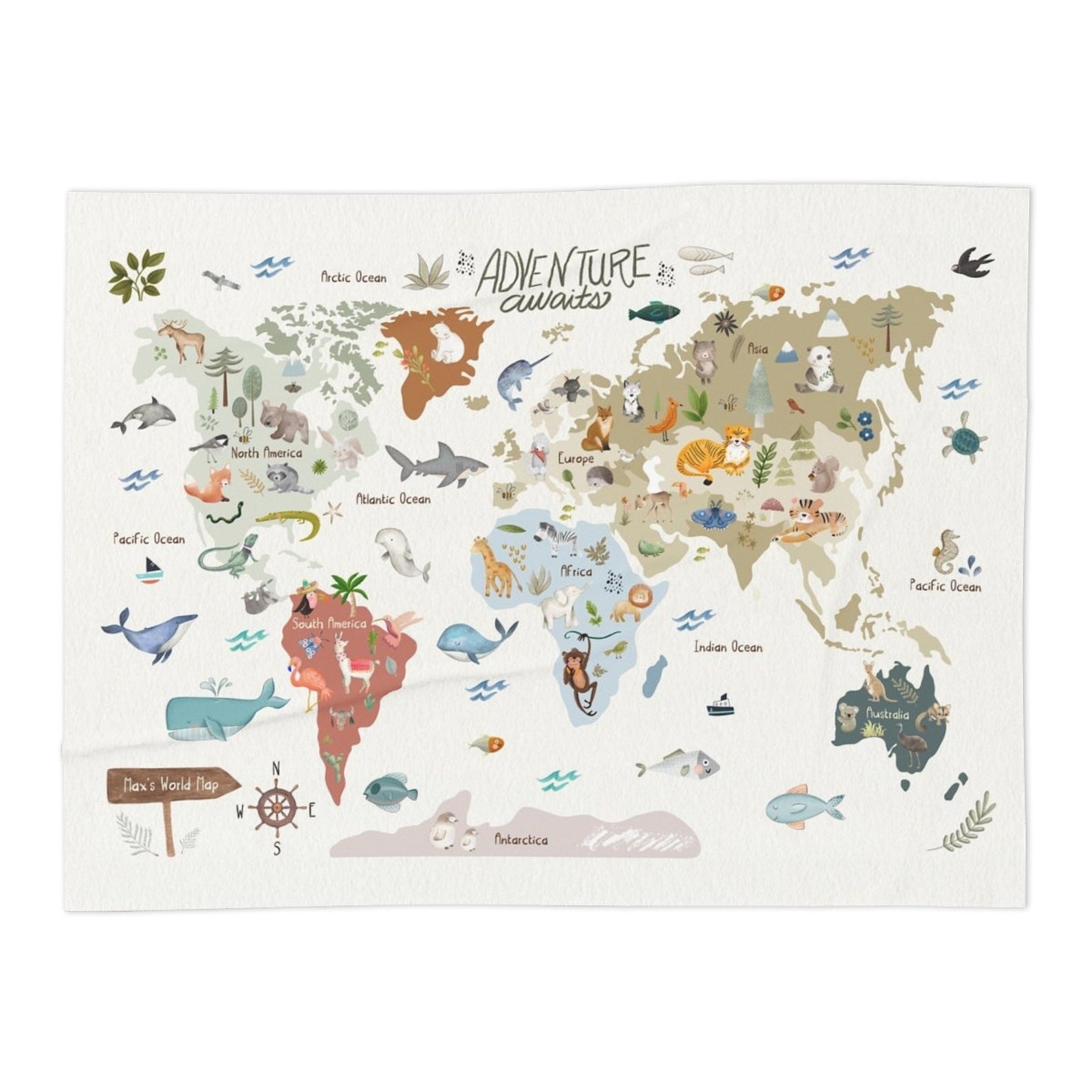 World Map Nursery Baby Animals Blanket Baby Animals Nursery - Etsy