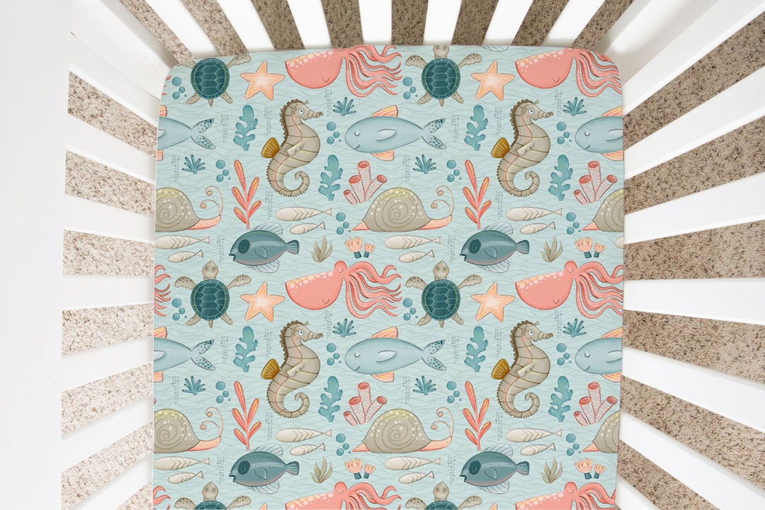 Ocean Life Crib Sheet, Under the Sea Bedding, Ocean Life, Nursery, Baby ...