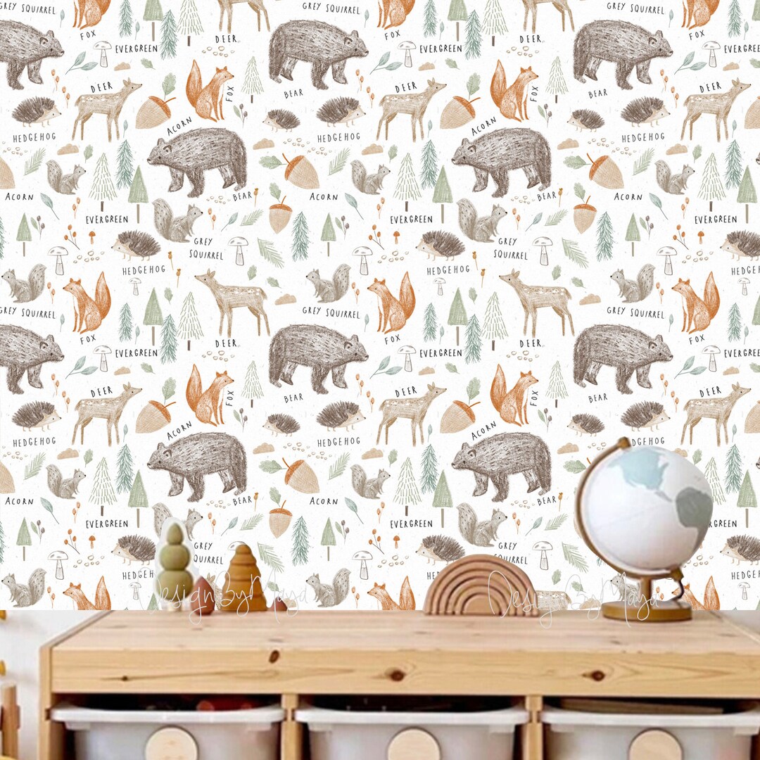 Woodland Animals Wallpaper: Boho Nursery Decor, Peel and Stick - Etsy