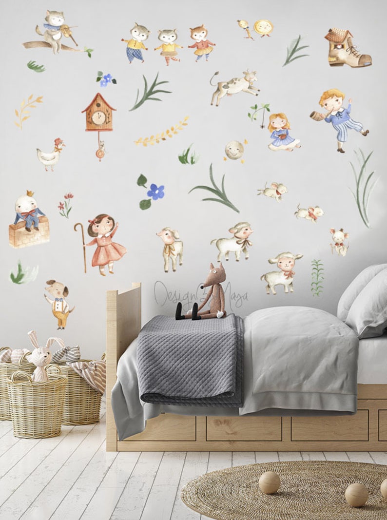 Watercolor Mother Goose Nursery Rhymes Wall Decor Fabric - Etsy