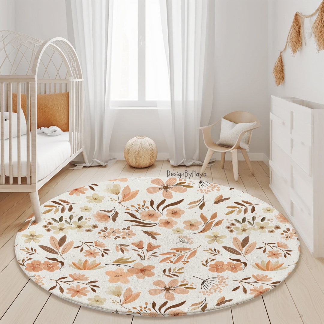 Pale Pink & Peach Flowers Rug, Girl Room Rug, Boho Flowers Decor, World ...