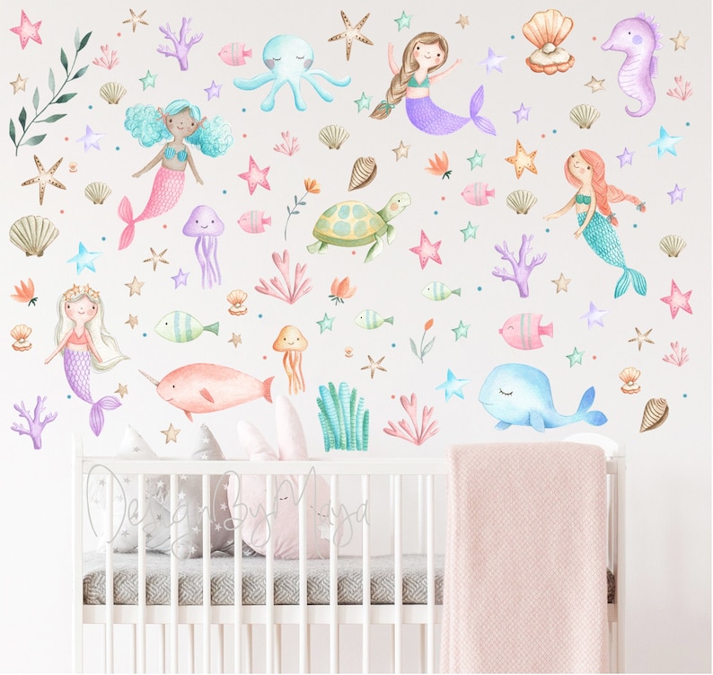 Mermaids and Sea Life Decals, Mermaid Fabric Wall Stickers, Ocean Life ...