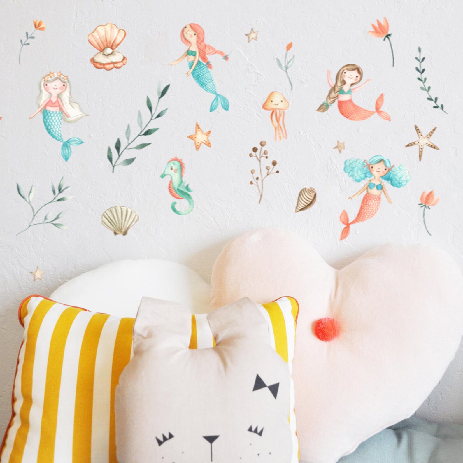 Mermaids Watercolor Mermaid Fabric Decal Ocean Life Nursery - Etsy