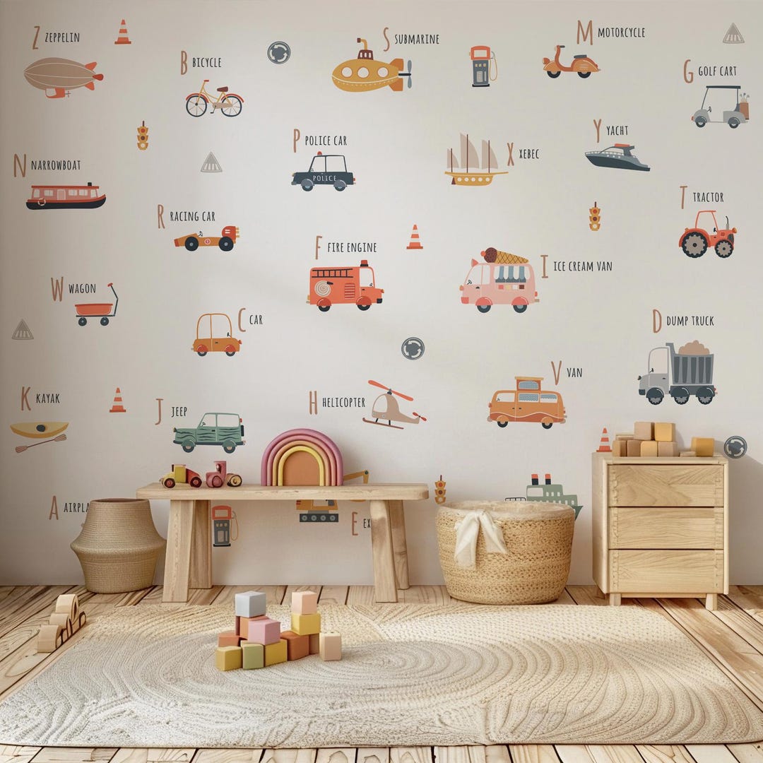 Cars Decals: Transportation Fabric Wall Decals, Kids Room Decor - Etsy