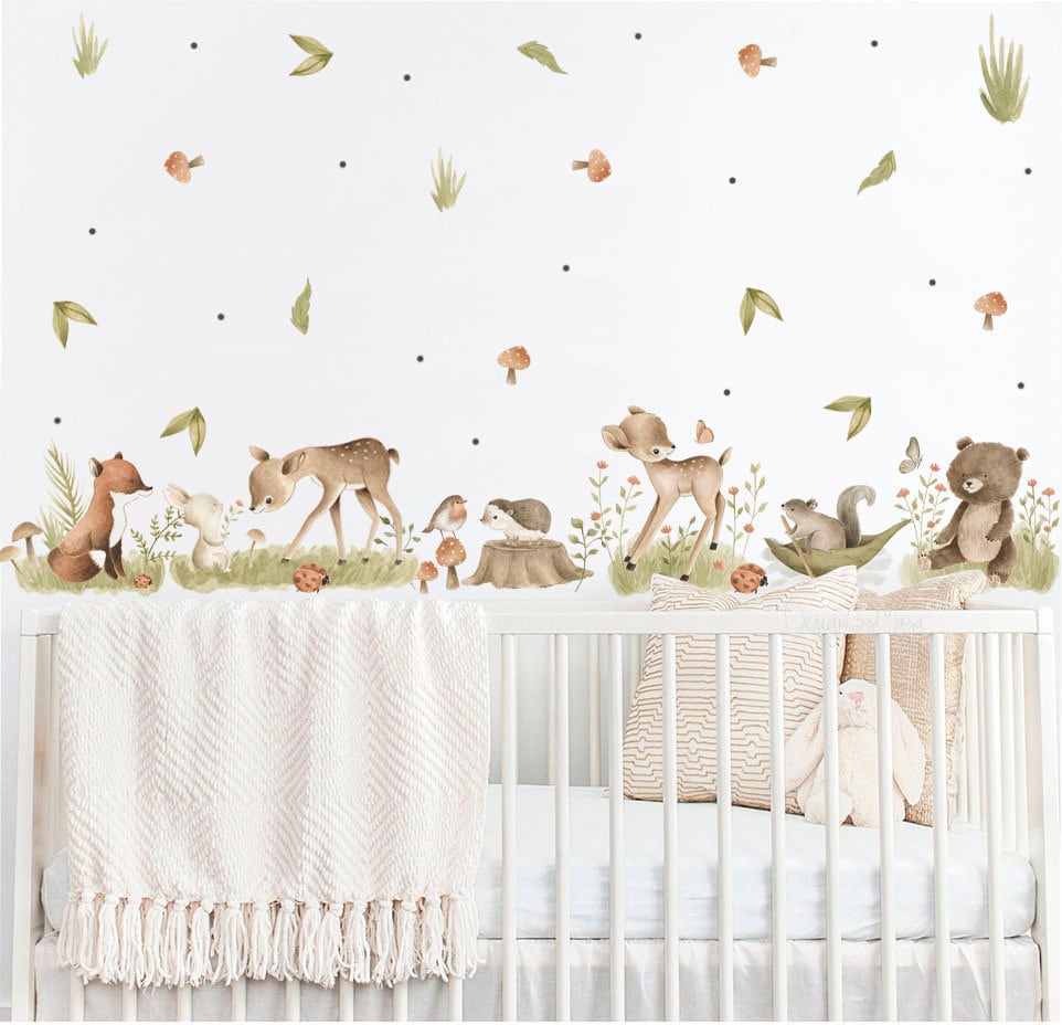 Baby Deer & Bunny Fabric Wall Decals, Forest Animal Mural - Etsy